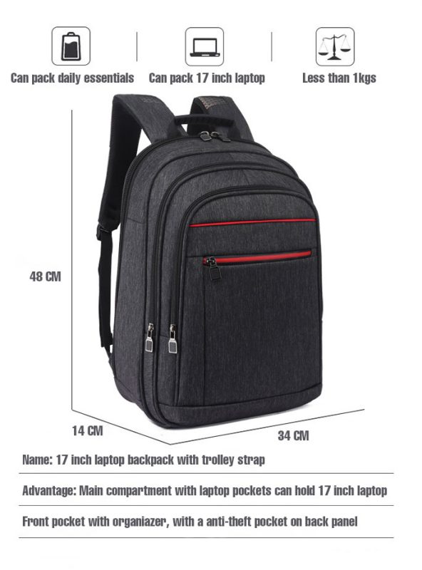 17 inch laptop backpack with trolley strap